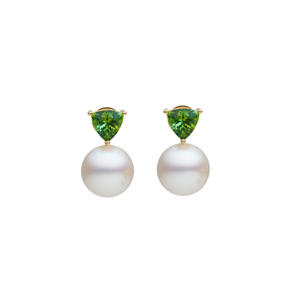 18CT YELLOW GOLD SOUTH SEA PEARL,GREEN TOURMALINE EARRINGS| JAN LOGAN ...