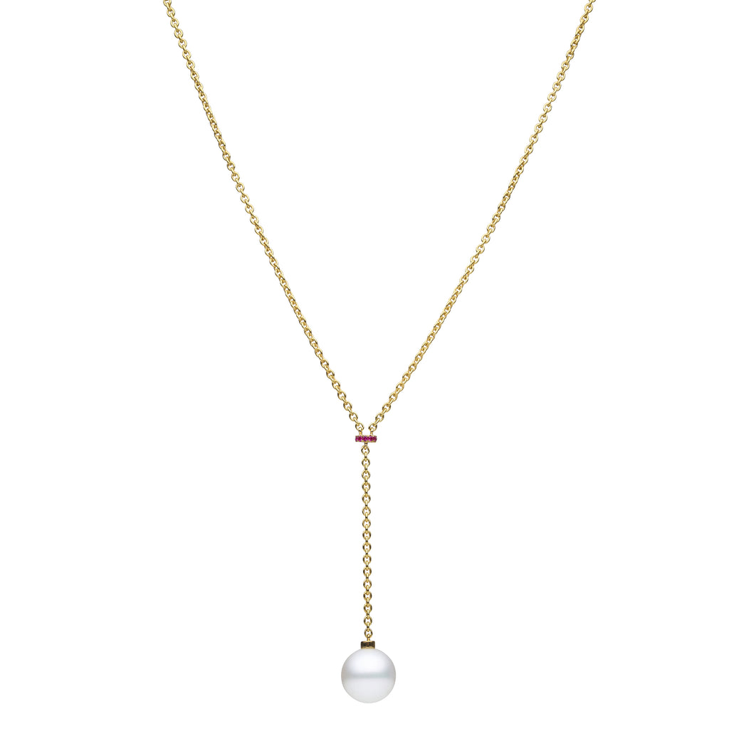 18CT YELLOW GOLD AUSTRALIAN SOUTH SEA PEARL & RUBY RADHA LARIAT – Jan Logan