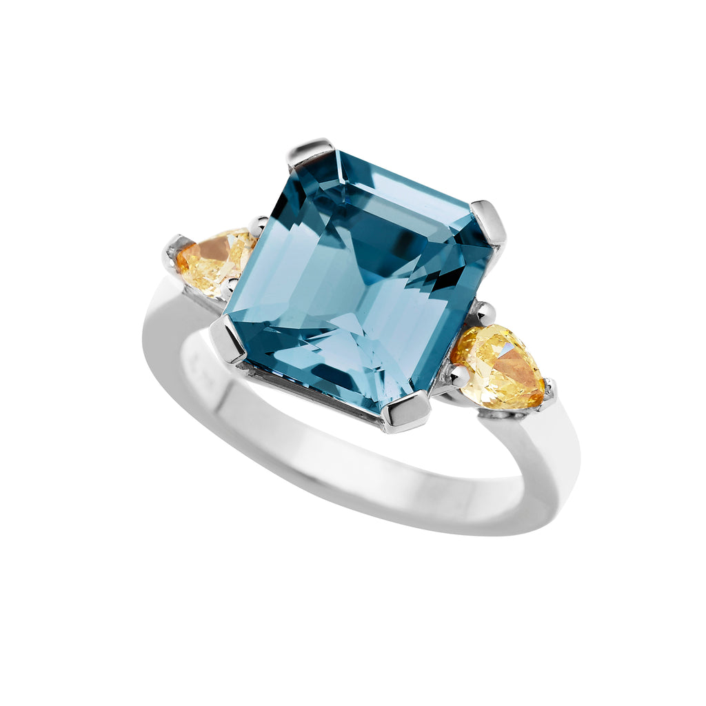 BESPOKE 18CT WHITE GOLD LONDON BLUE TOPAZ & YELLOW DIAMOND RING |Jan ...