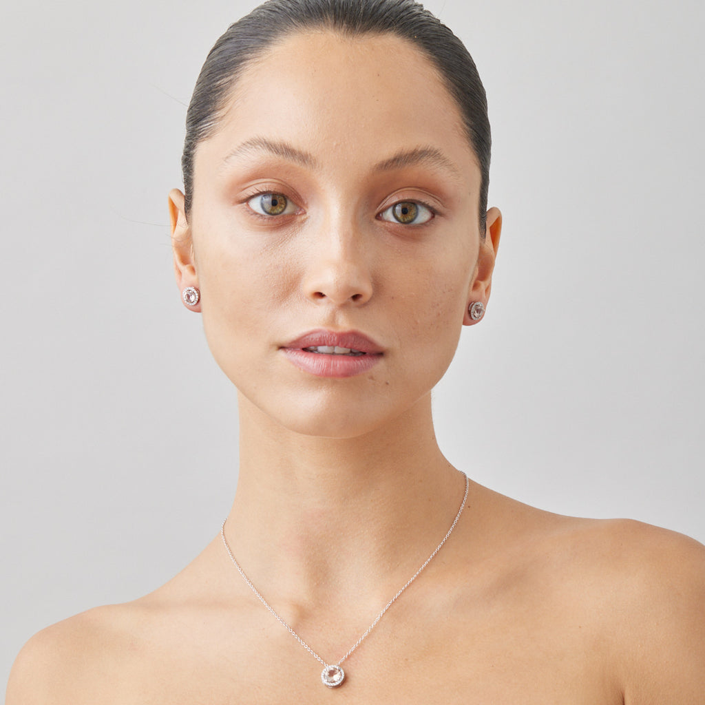 18CT PINK MORGANITE & DIAMOND ORBIT PENDANT |Jan Logan Fine Jewellery